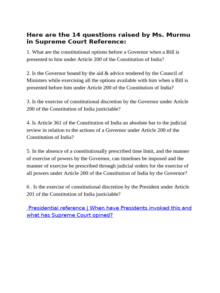 Here Are The 14 Questions Raised by Ms | PDF | Supreme Courts ...