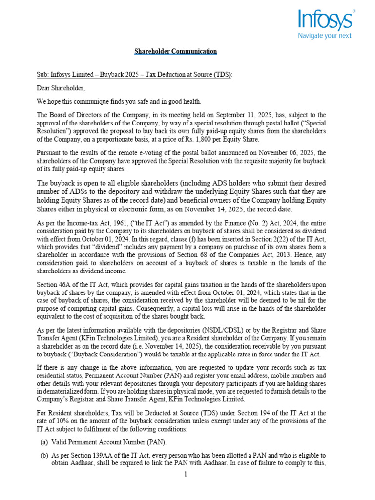 Resident Shareholder Communication | PDF | Capital Gains Tax | Share ...