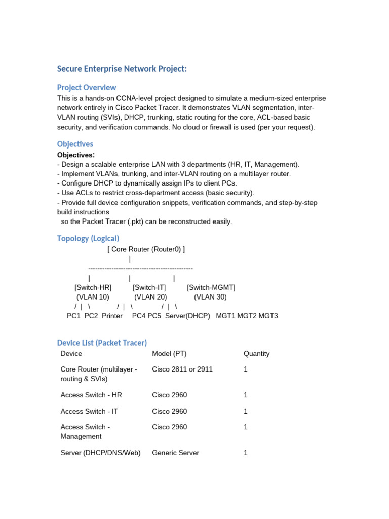 Enterprise Network Project CCNA | PDF | Ip Address | Router (Computing)