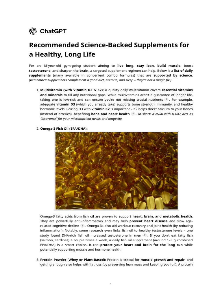Recommended Science-Backed Supplements For A Healthy, Long Life | PDF ...