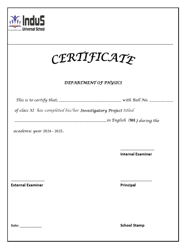 Class 11 Physics Inv - Project Certificate. | PDF