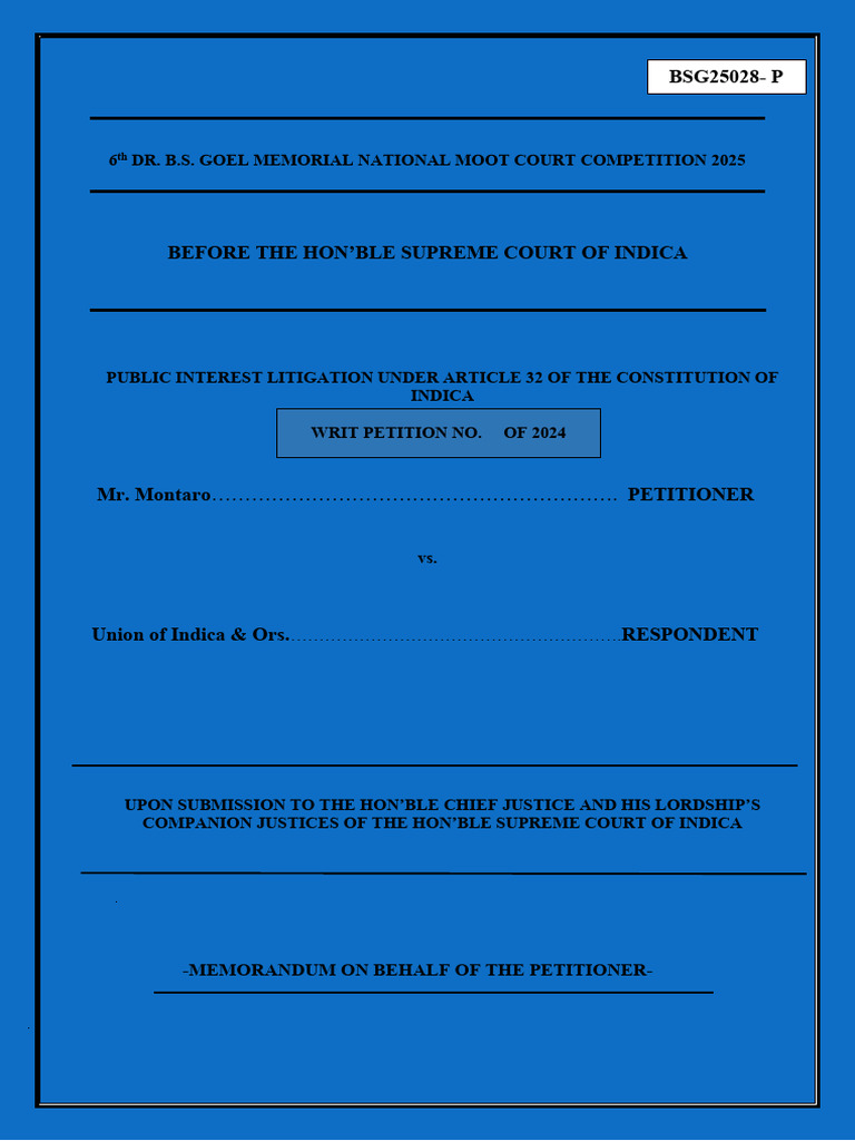 Indica Moot Court Competition 2025 Memo | PDF | Waste | Supreme Court ...