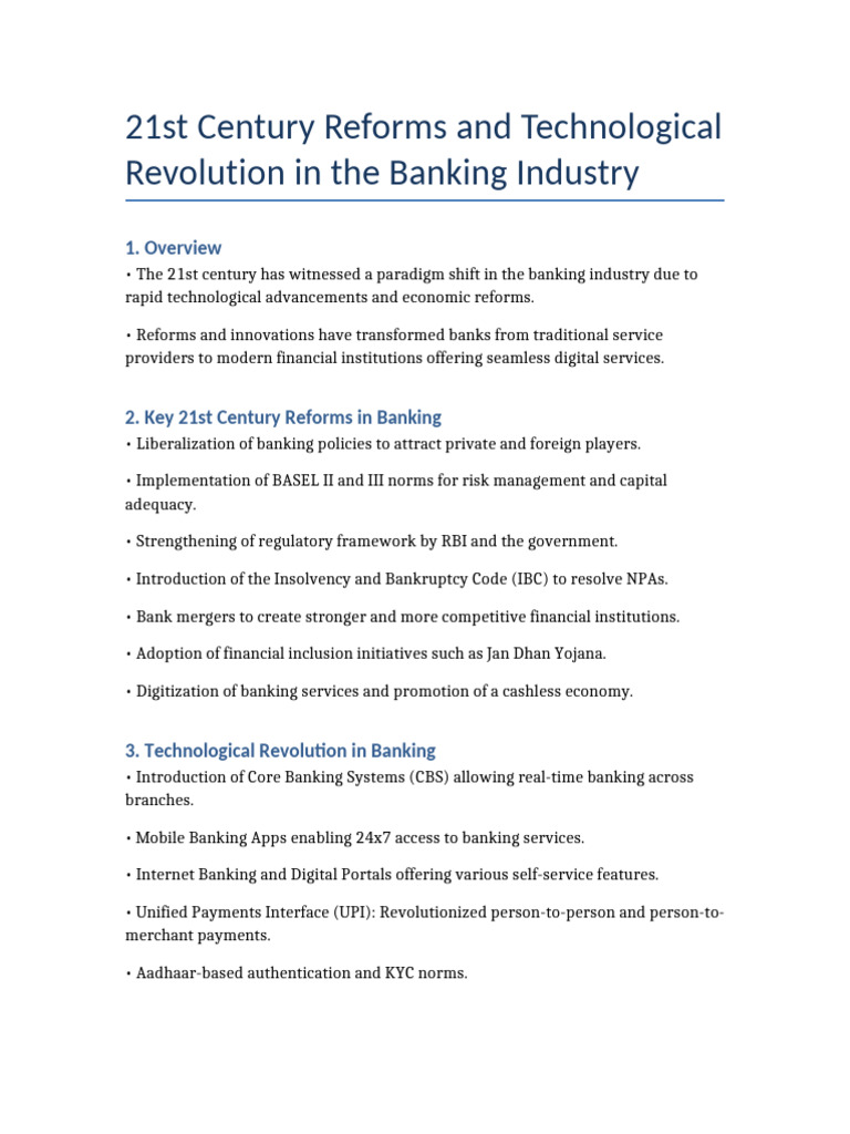 21st Century Banking Reforms and Technology | PDF | Banks | Financial ...
