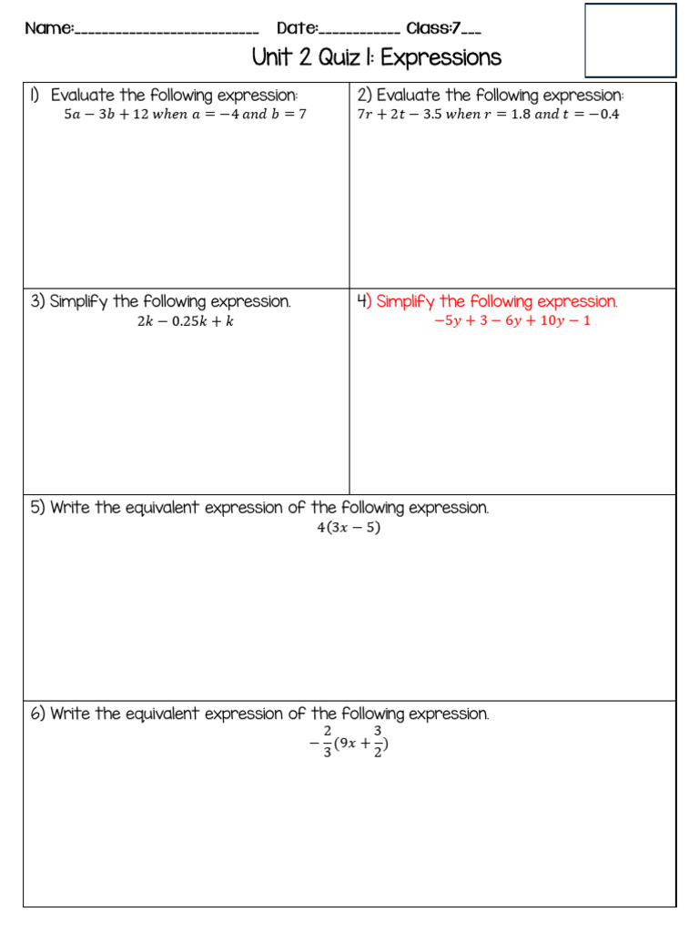 Expressions Evaluation and Simplification Quiz | PDF