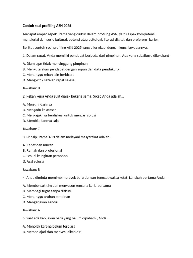 Contoh Soal Profiling ASN 2025 | PDF