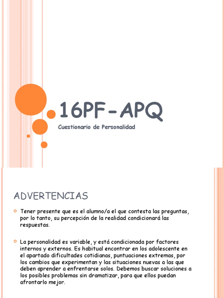 16PF-APQ Presentación-Interpretación | PDF | Ansiedad | Metafísica de la mente