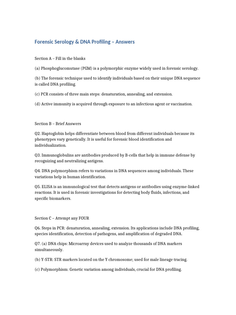 Forensic Serology DNA Profiling Answers | PDF