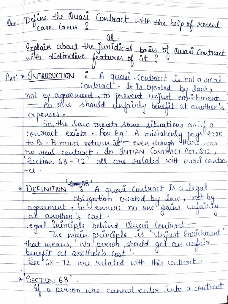 Understanding Quasi-Contracts and Legal Obligations | PDF