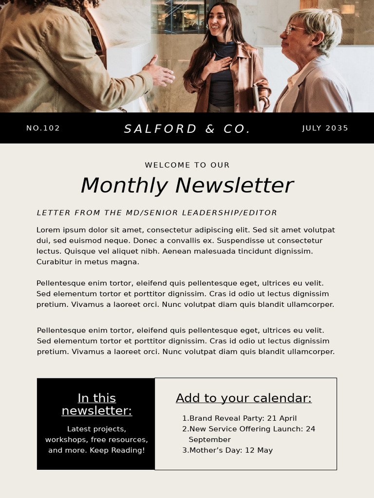 Black and Beige Aesthetic Professional Marketing Company Newsletter A4 ...
