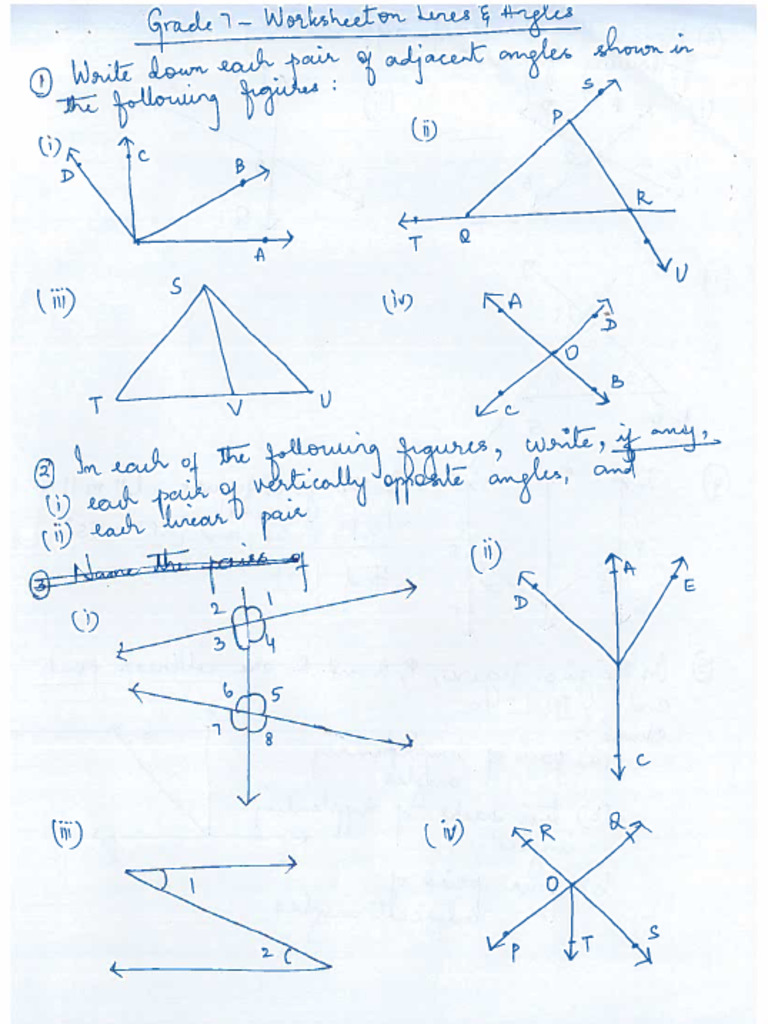 Grade 7 Worksheet On Lines Angles | PDF