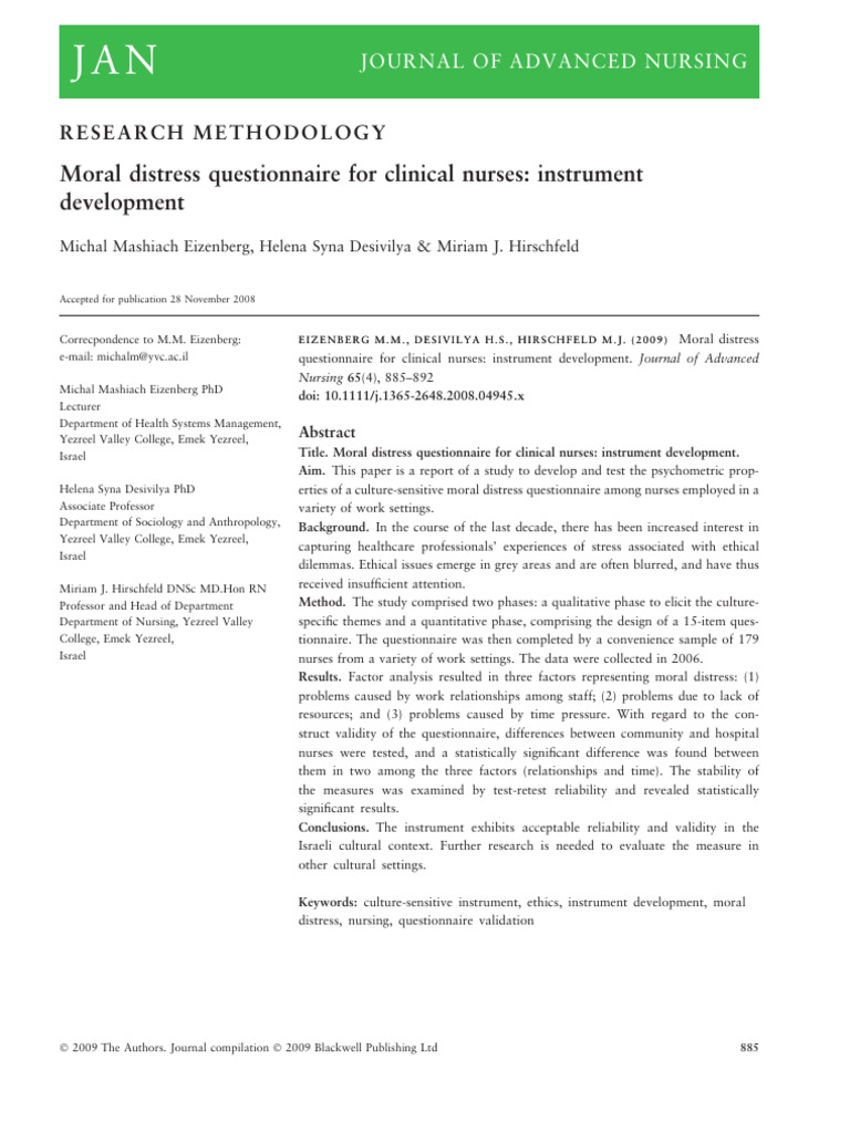 Moral Distress Questionnaire for Nurses | PDF | Nursing | Factor Analysis