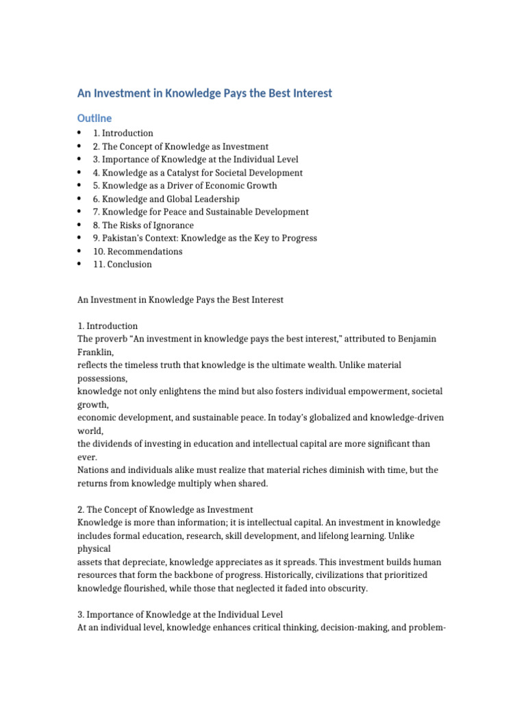 Knowledge: The Key to Progress and Growth | PDF | Sustainable ...