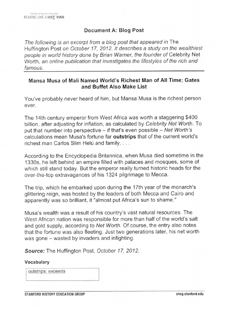 Mansa Musa DBQ Documents | PDF