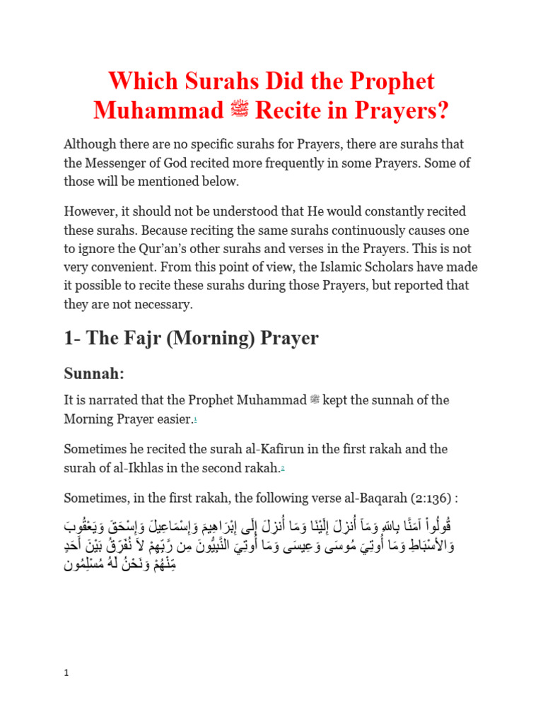 Surahs Recited by Prophet Muhammad in Prayers | PDF | Surah | Semitic ...