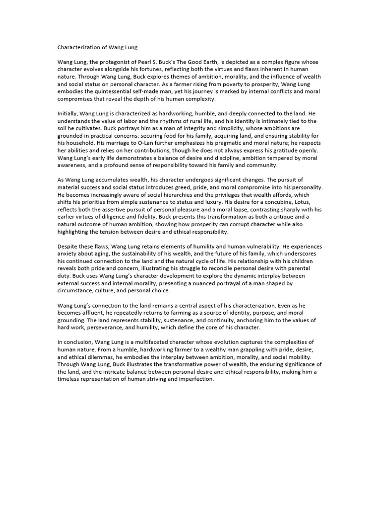 Characterization of Wang Lung | PDF | Social Psychology