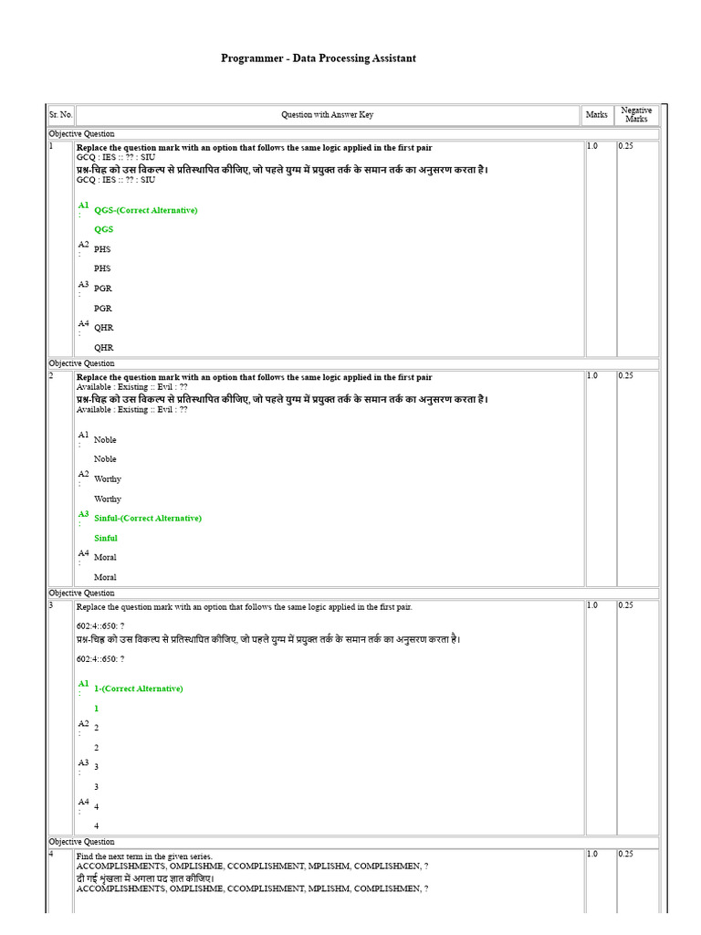 Answer Key Programmer DPA | PDF