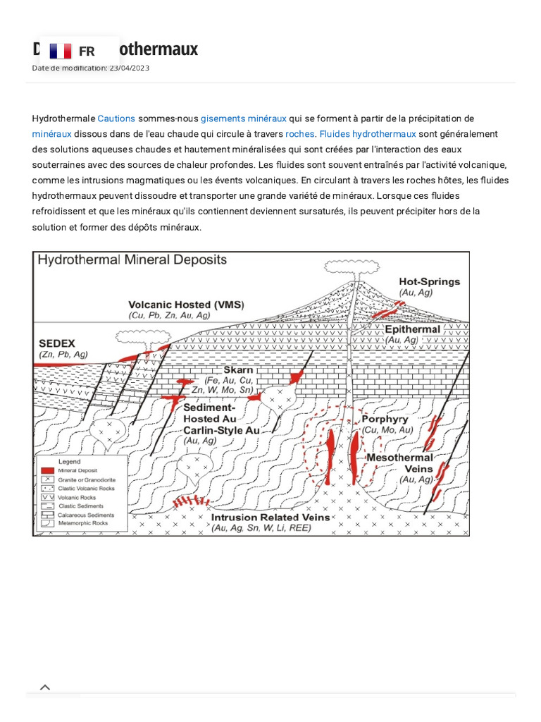 Gisements hydrothermaux : types et formation | PDF | Cuivre | Zinc