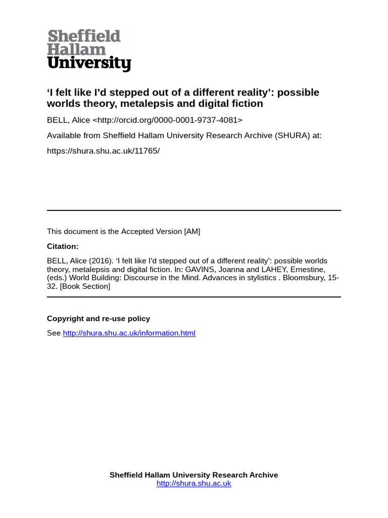 Possible Worlds Theory - Alice Bell | PDF | Ontology | Narrative