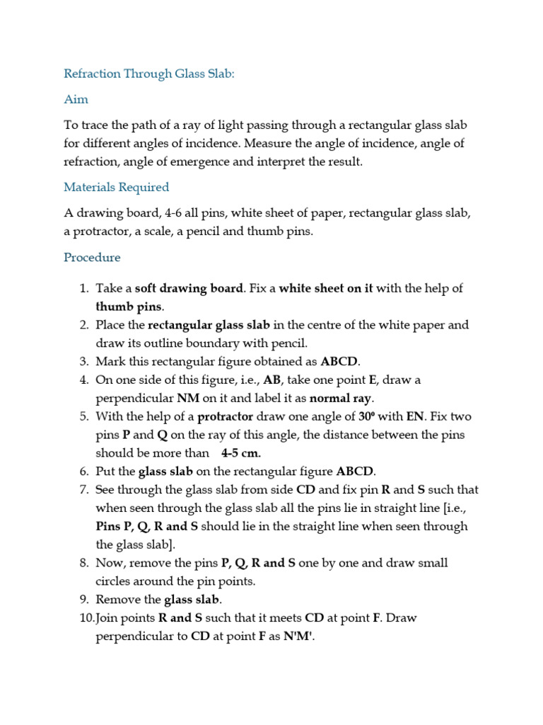 Refraction Through Glass Slab | PDF | Refraction | Refractive Index