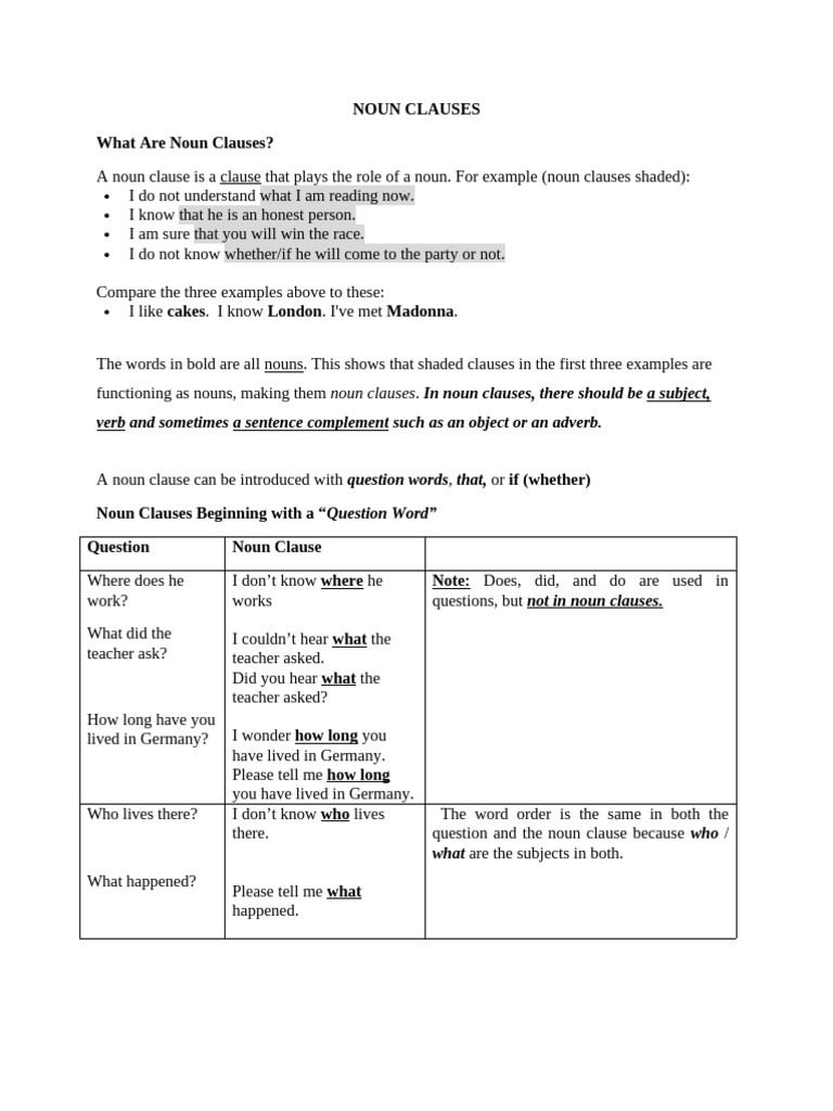 Noun Clauses | PDF | Clause | Noun