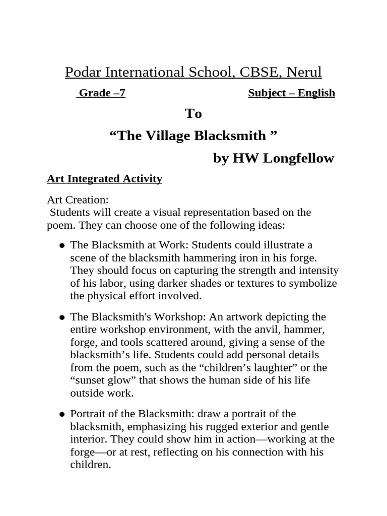 Art Activity on "The Village Blacksmith" | PDF | Blacksmith