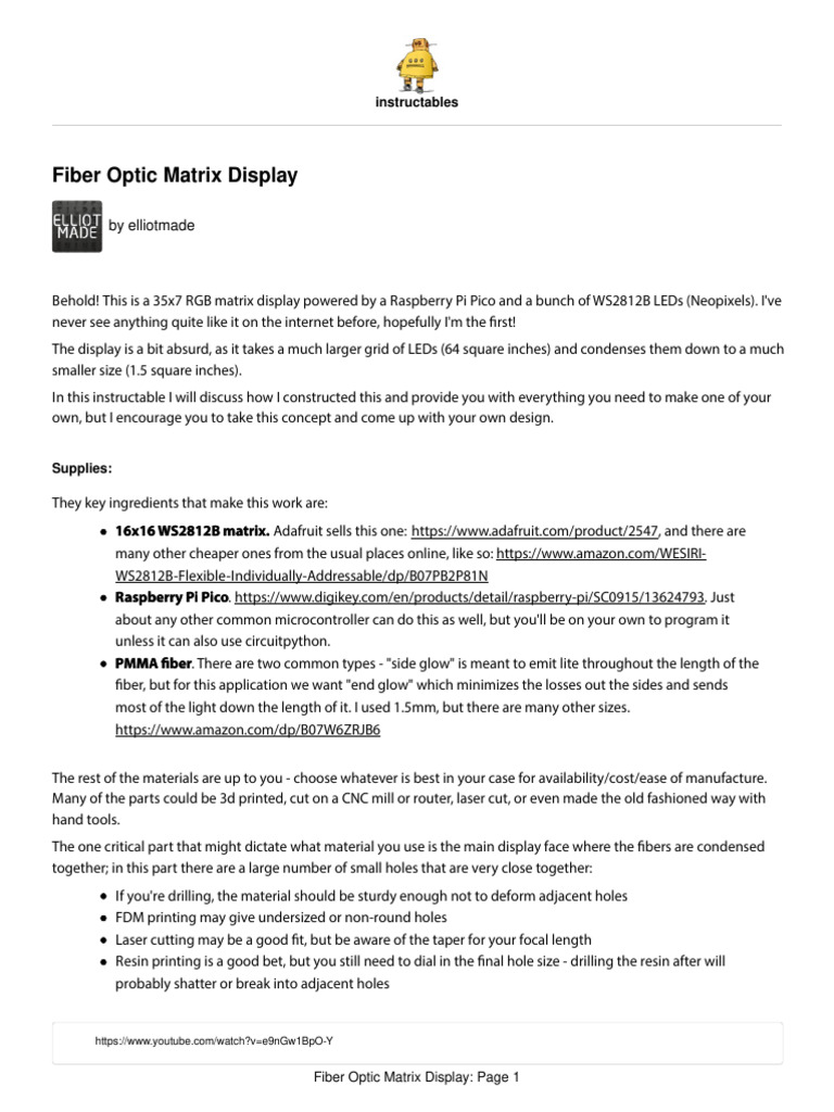 DIY Fiber Optic Matrix Display Guide | PDF | Light Emitting Diode | Optics