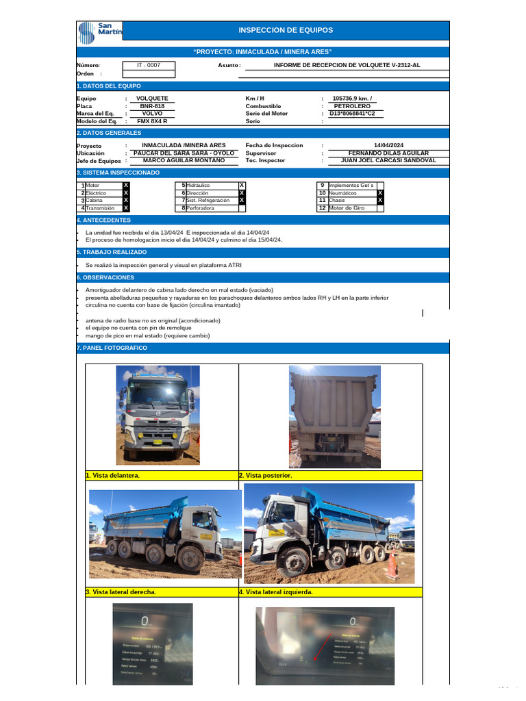 Check List Ingreso de Volquete BNR-818 | PDF | Vehículo de motor ...