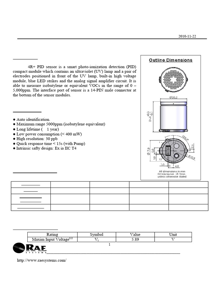 C03-0912-000 4R+ PID Module_10.6eV_ Datasheet Rev.E (datasheet sensor PID Ultra) | PDF | Sensor ...