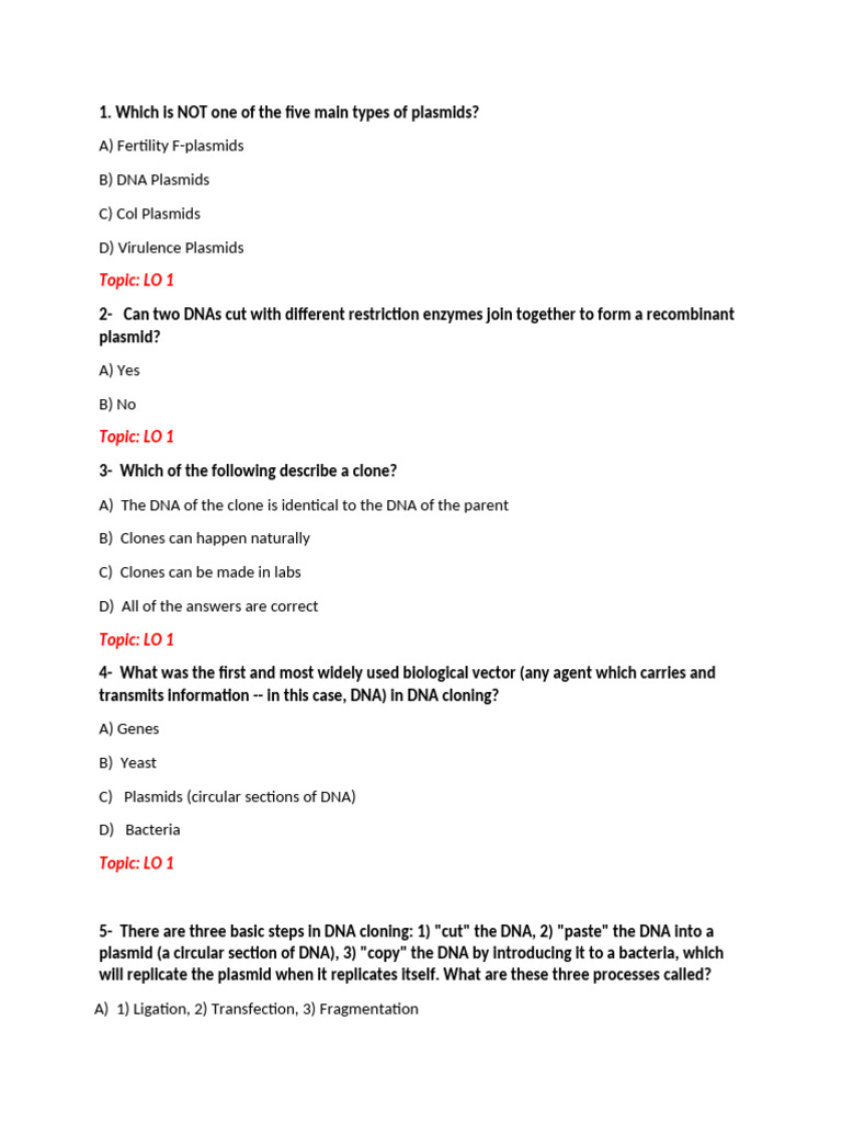 Questions On Lo 1 and 2 For G11 | PDF | Operon | Molecular Cloning