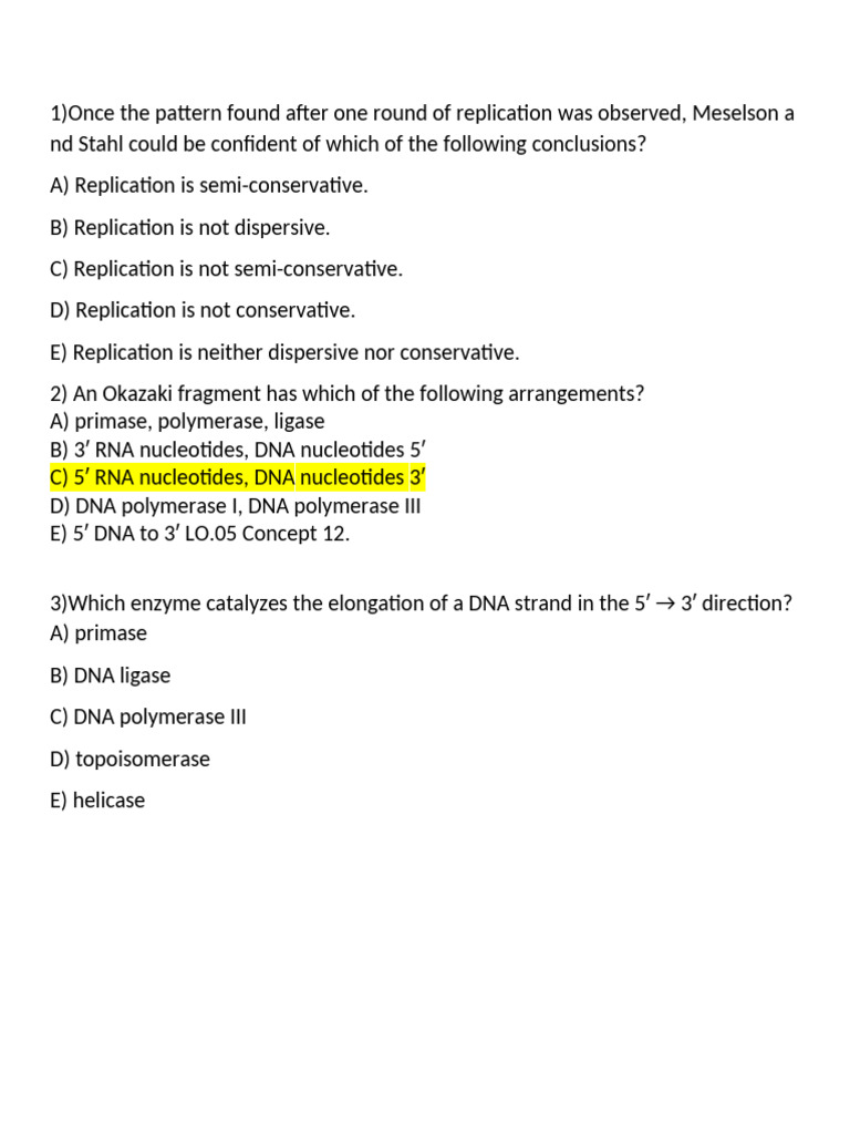 Questions On The DNA Replications and Enzymes Involved in It | PDF ...