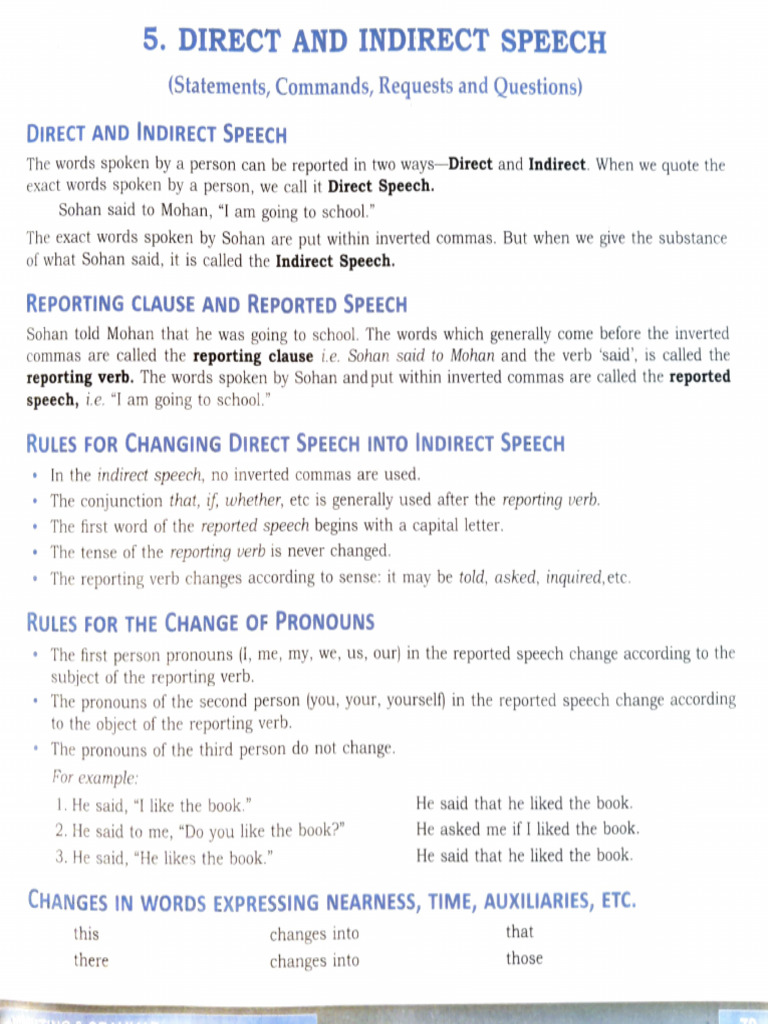 Direct and Indirect Speech Rules | PDF | Verb | Sentence (Linguistics)