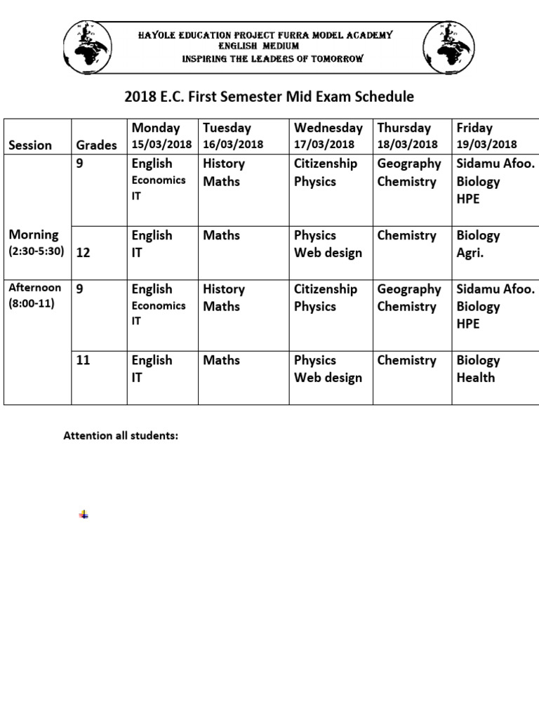 Mid Exam Schedule | PDF