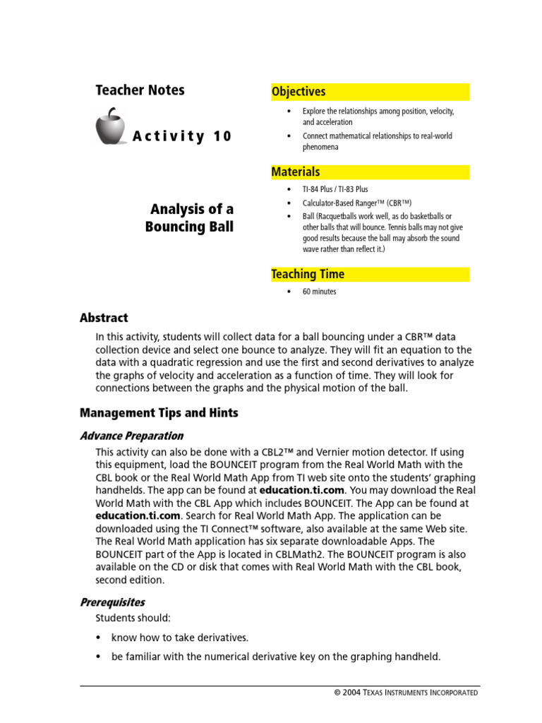 Analysis of A Bouncing Ball Teacher | PDF | Acceleration | Velocity