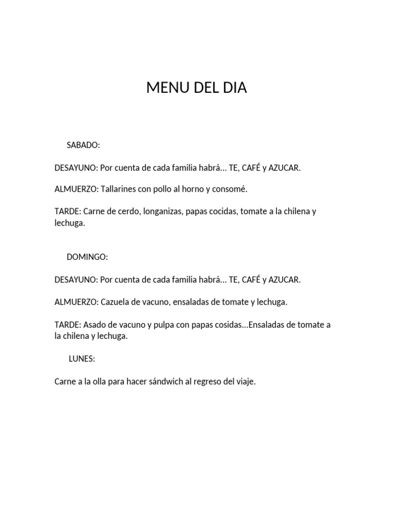 Menu Del Dia 2018 | PDF