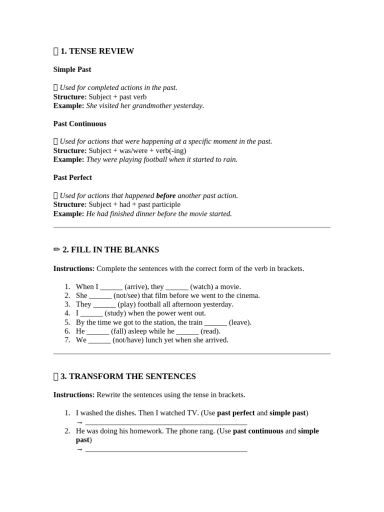 Past Tense Grammar Review and Exercises | PDF | Verb | Grammar