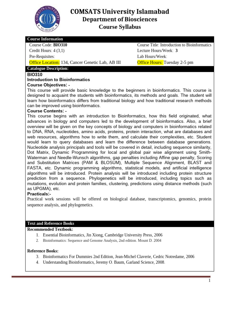 BIO310 (Afraz) Course Description FORM | PDF | Bioinformatics ...