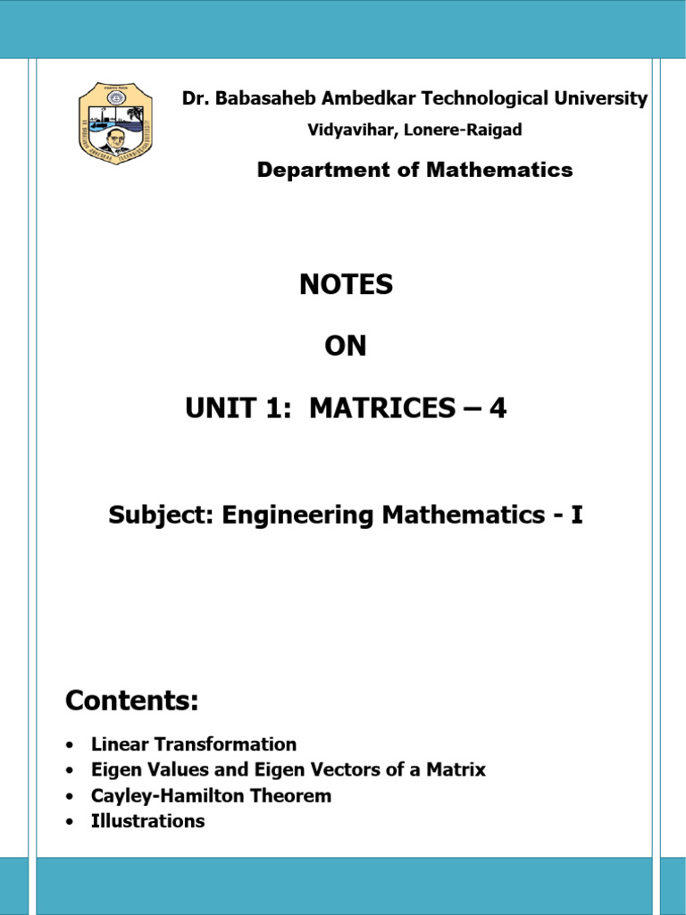 DMS_M1_Unit 1_4_Matrices | PDF | Eigenvalues And Eigenvectors | Matrix (Mathematics)