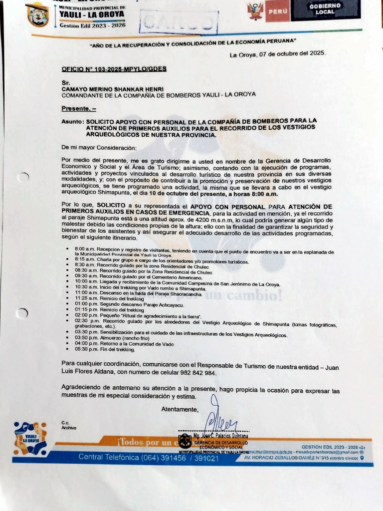 Solicito Apoyo Con Personal Con Compañía de Bomberos para La Atención ...