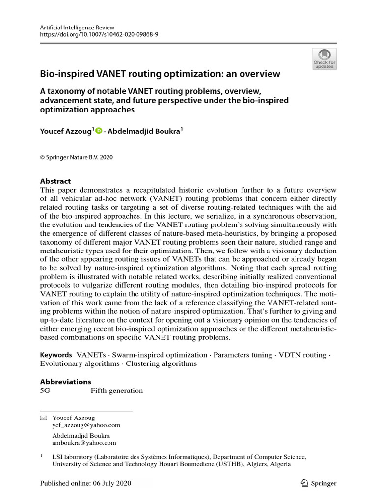 Book Fardapaper Bio‑Inspired VANET Routing Optimization an Overview a ...