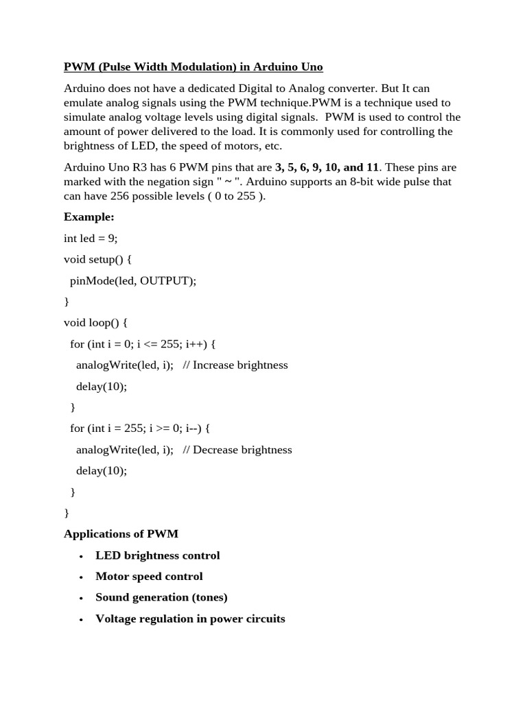 PWM (Pulse Width Modulation) in Arduino Uno | PDF