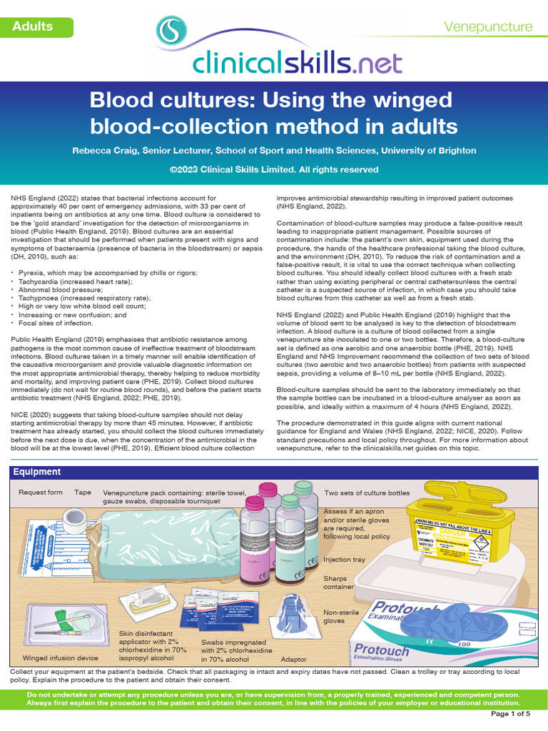 Blood Cultures Using Winged Blood Collection Method p1 p5 | PDF | Blood ...