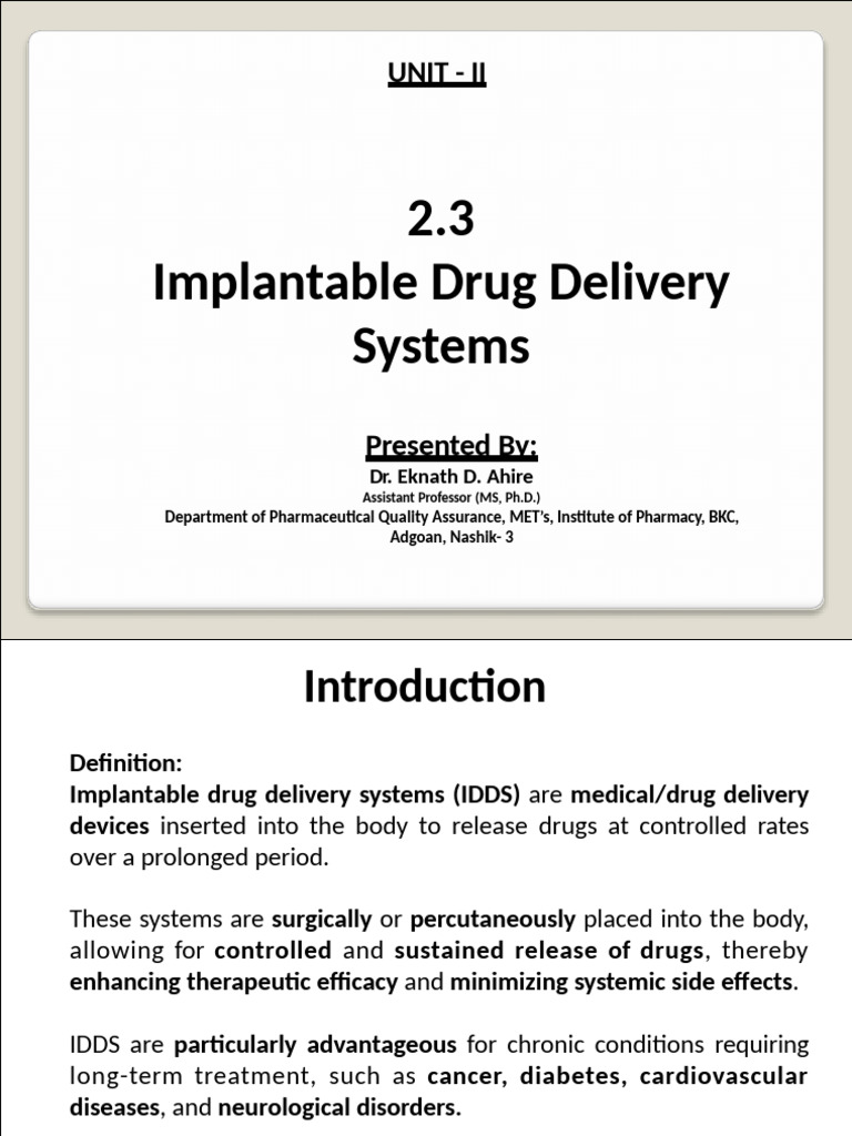 Implantable Drug Delivery Systems Overview | PDF | Implant (Medicine ...