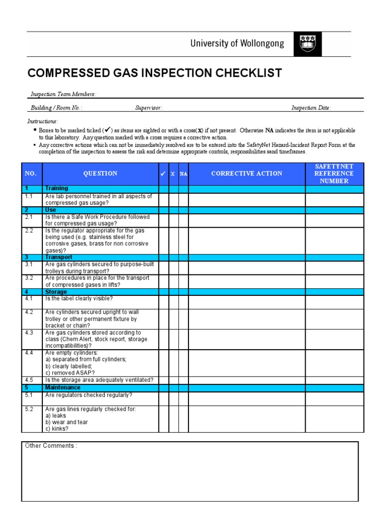 Compressed Gas Safety Checklist | PDF