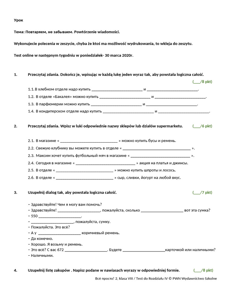 Język Rosyjski Klasa 8 | PDF