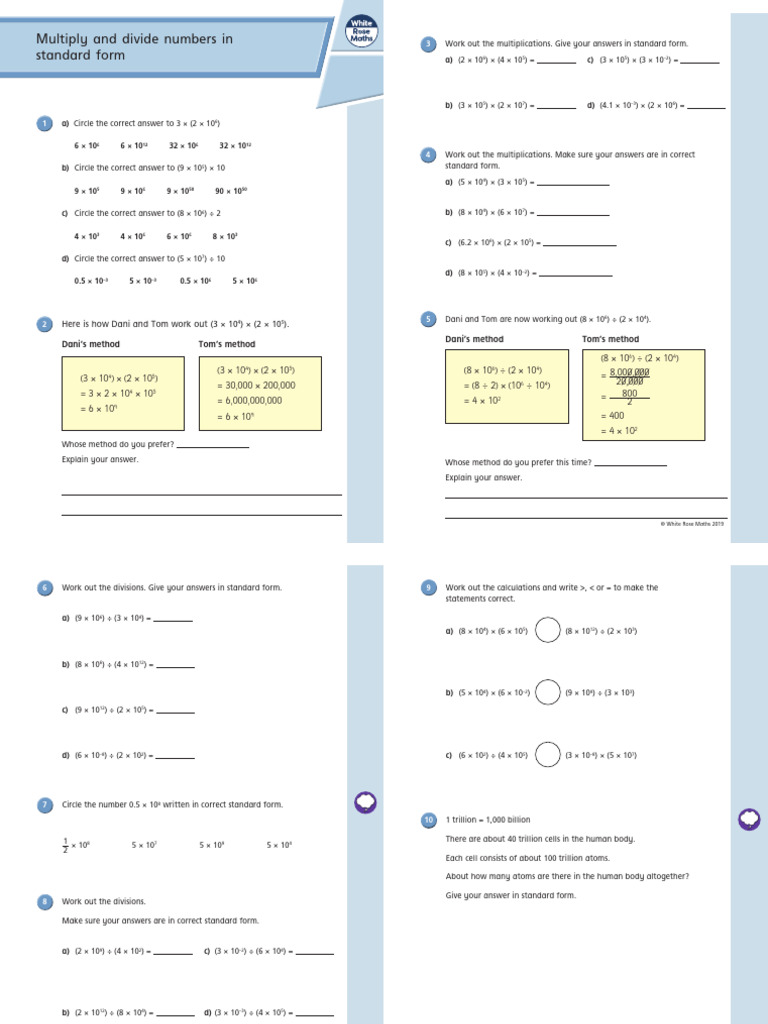 Y8 Spring Block 5 WO8 Multiply and Divide Numbers in Standard Form 2019 ...