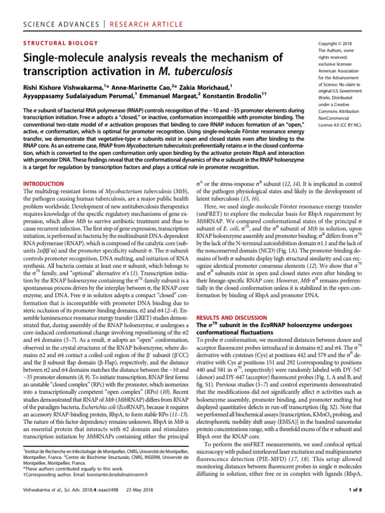 Single-Molecule Analysis Reveals The Mechanism of Transcription ...