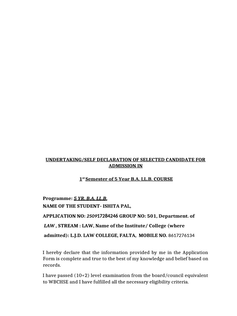 Format of Self Declaration, Undertaking of 5YR BA - 251113 - 120241 | PDF