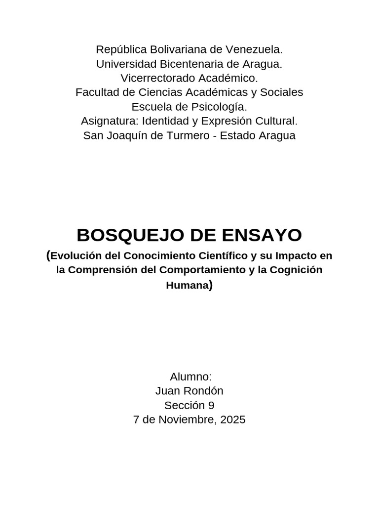 Bosquejo de Ensayo Juan Rondón | PDF | Positivismo | Cognición