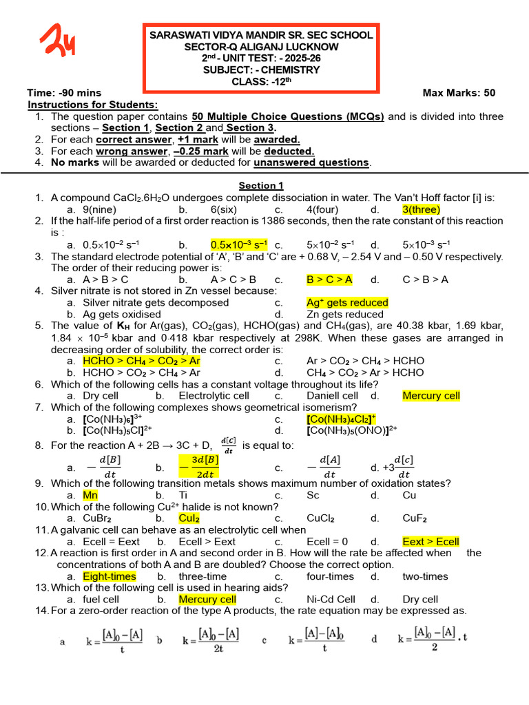 Unit 2 Chemistry 2025-26 | PDF | Coordination Complex | Chemical Substances