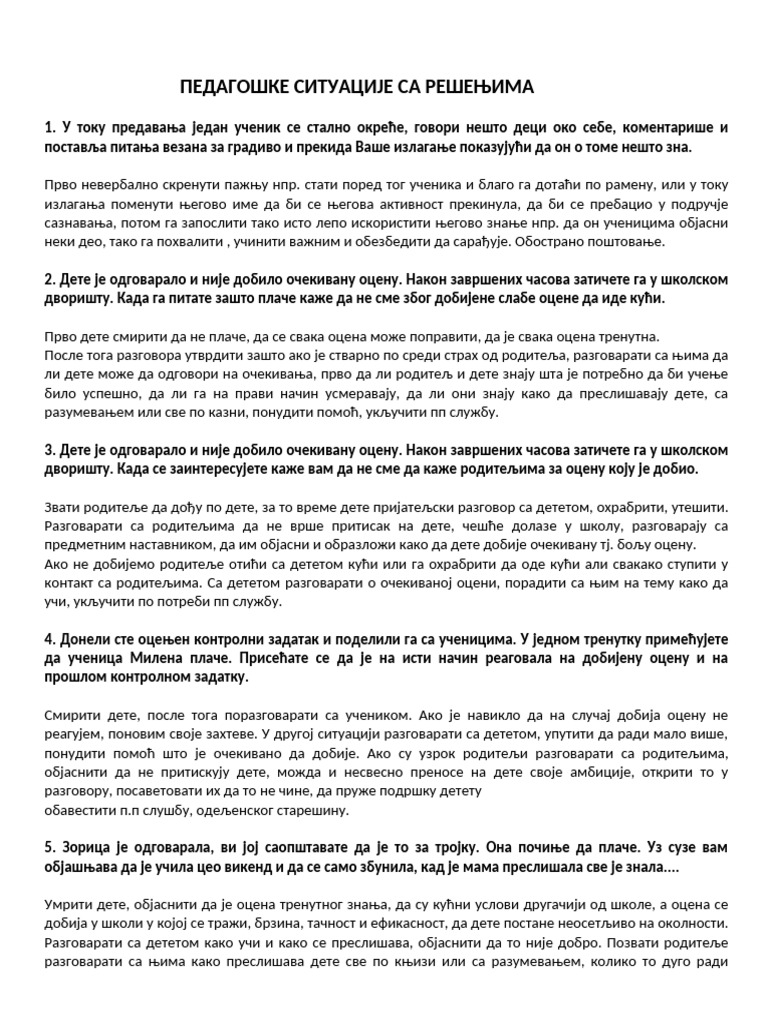 Pedagoske Situacije Sa Resenjima | PDF